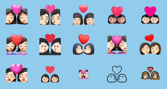 👩🏻‍ ️‍💋‍👩🏻 Kiss: Woman, Woman, Light Skin Tone Emoji | Meaning, Copy ...