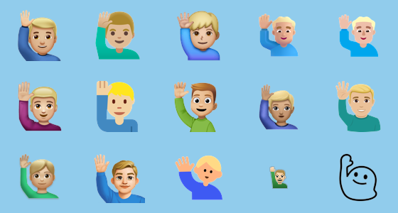🙋🏼‍♂️ Man Raising Hand: Medium-Light Skin Tone on Microsoft 3D Fluent 15.1