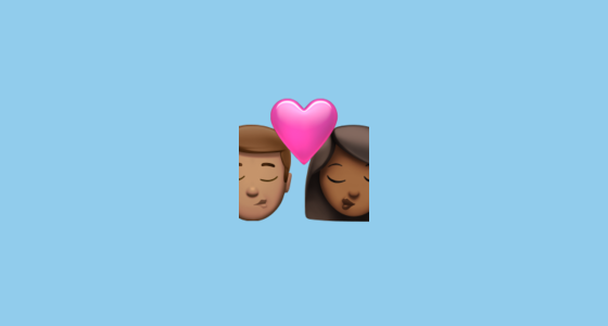 👨🏽‍ ️‍💋‍👩🏾 Kiss - Man: Medium Skin Tone, Woman: Medium-Dark Skin Tone ...