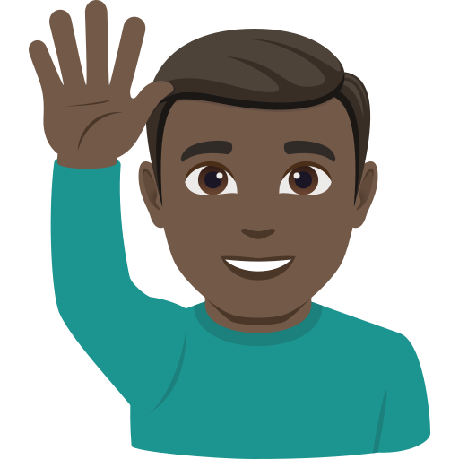 🙋🏿‍♂️ Man Raising Hand: Dark Skin Tone on JoyPixels 10.0